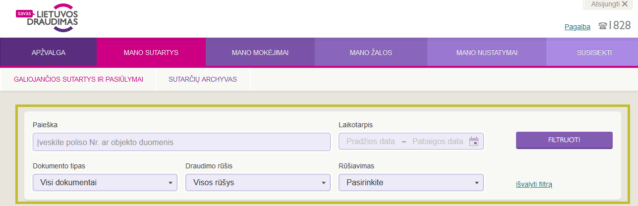 Kaip rasti įmonės sutartis ir jas filtruoti? | Lietuvos draudimas